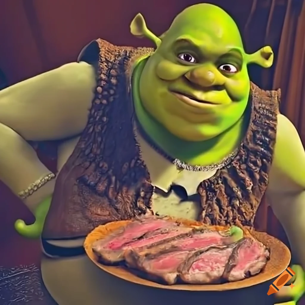 Shrek cooking steak dinner