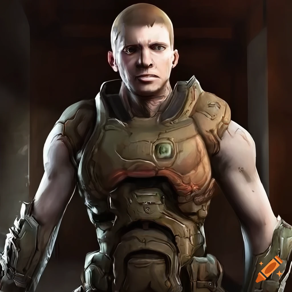 High quality and realistic portrait of human character from the game doom 3