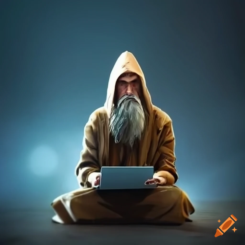 Hermit using laptop
