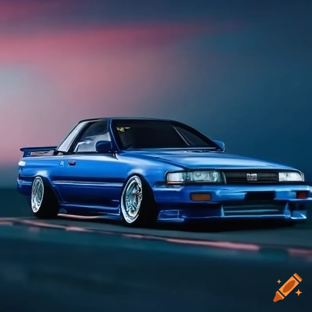 Blue nissan skyline r31 with gold gtr sport rims on Craiyon