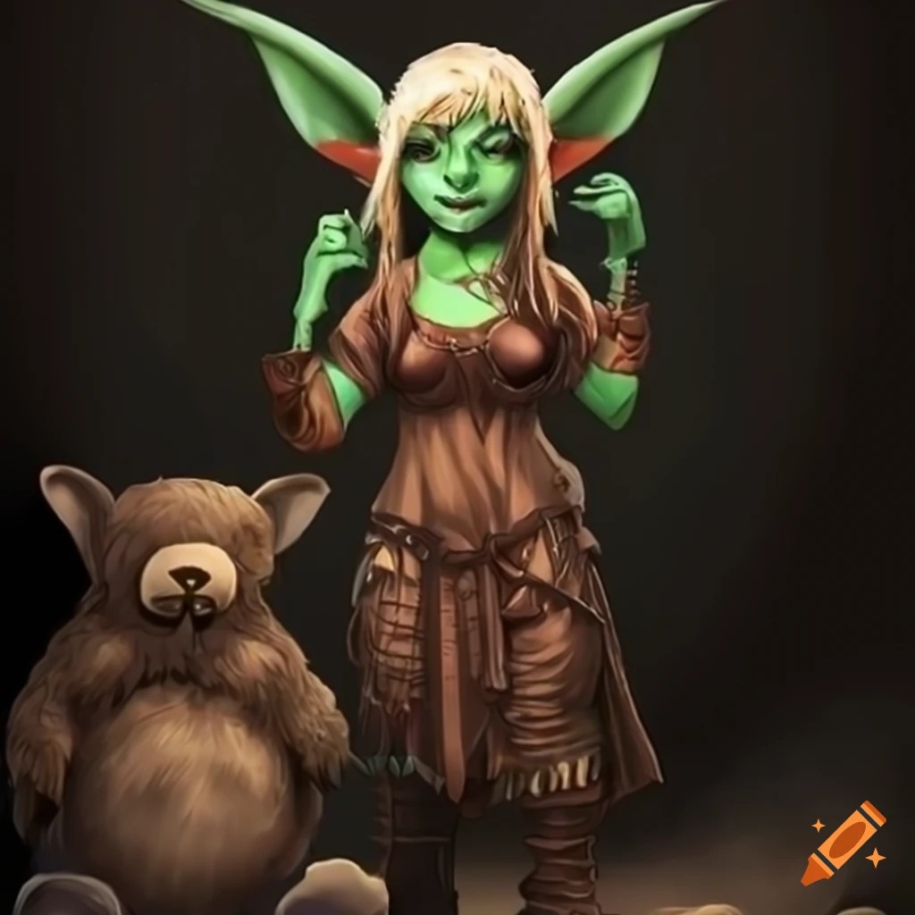 Goblin girl with bear on Craiyon