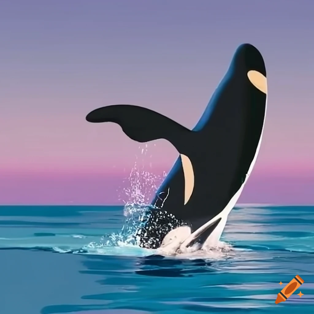 A cat riding a surfboard while a killer whale leaps nearby on Craiyon