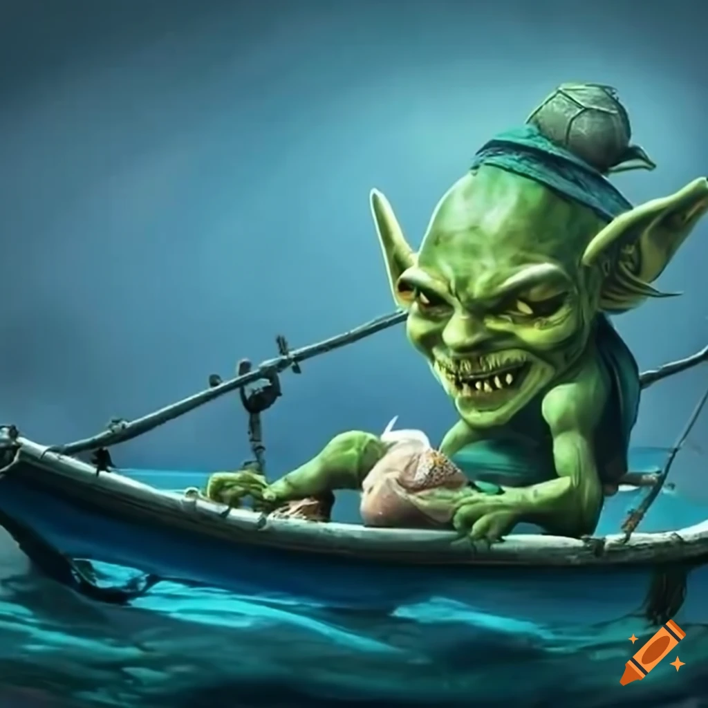 Goblin fishing on a boat on Craiyon
