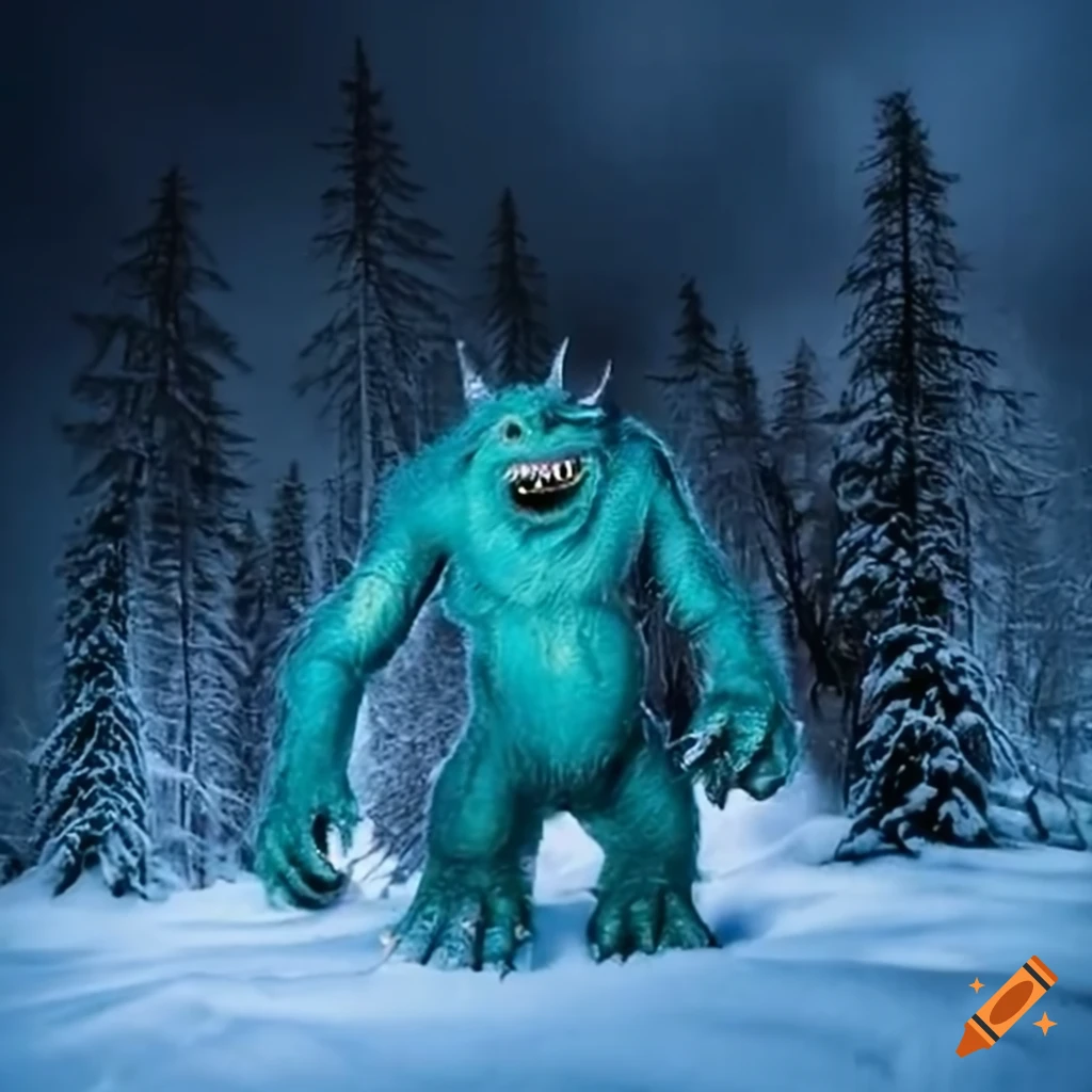 Monsters in a snowy village