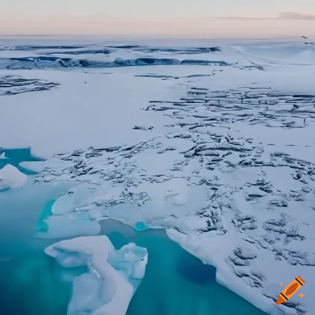 Aerial view of a vast icy landscape in the Arctic Ocean on Craiyon