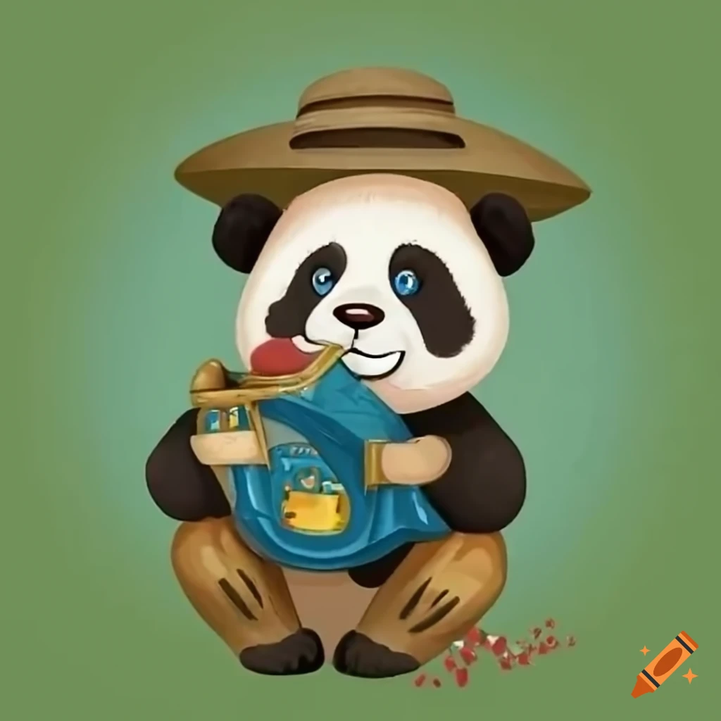 A panda explorer discovering a hidden treasure in lush surroundings on ...
