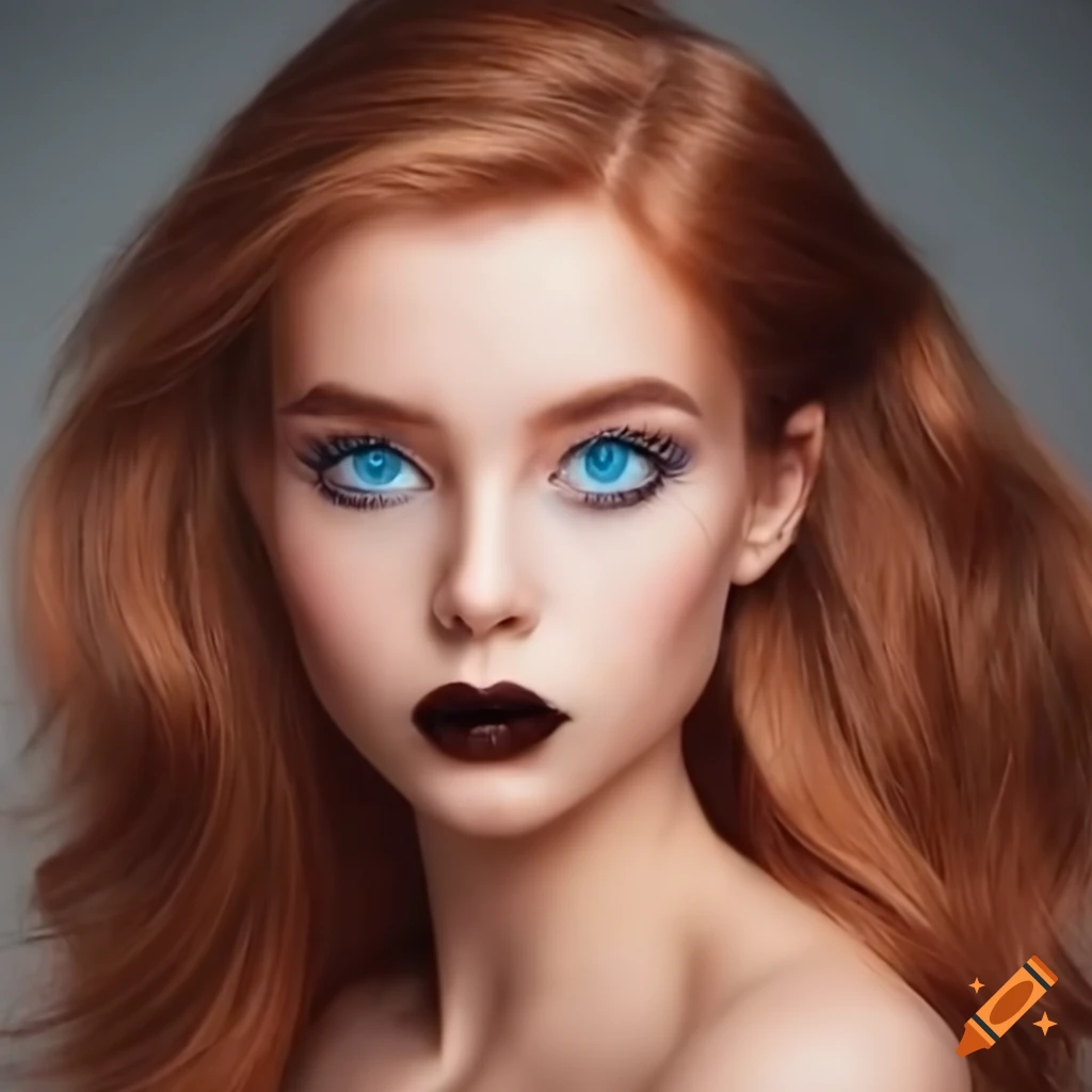 A girl with striking blue eyes framed by thick lashes, rich cascade of ...