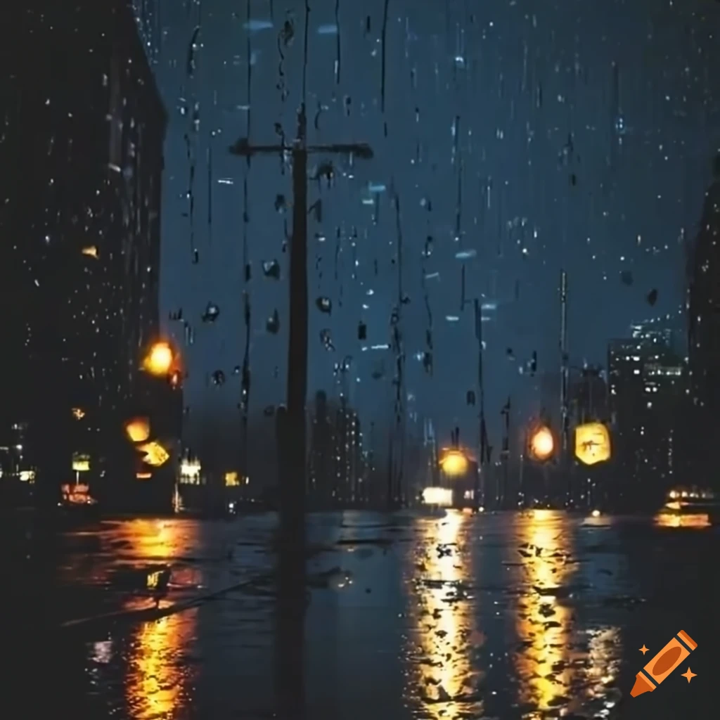 Rainy city at night with stars