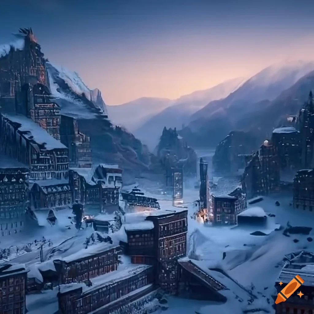 Elite ancient city in snowy mountains on Craiyon