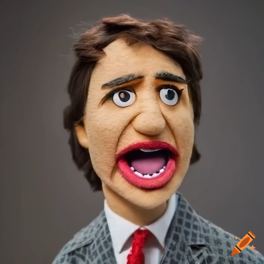Muppet-style puppet justin trudeau made of felt fabric, confused facial ...