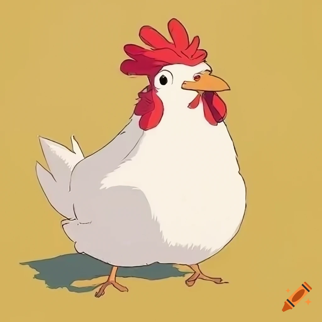 A lovely white hen, flapping its wings, perched on the armchair of the ...