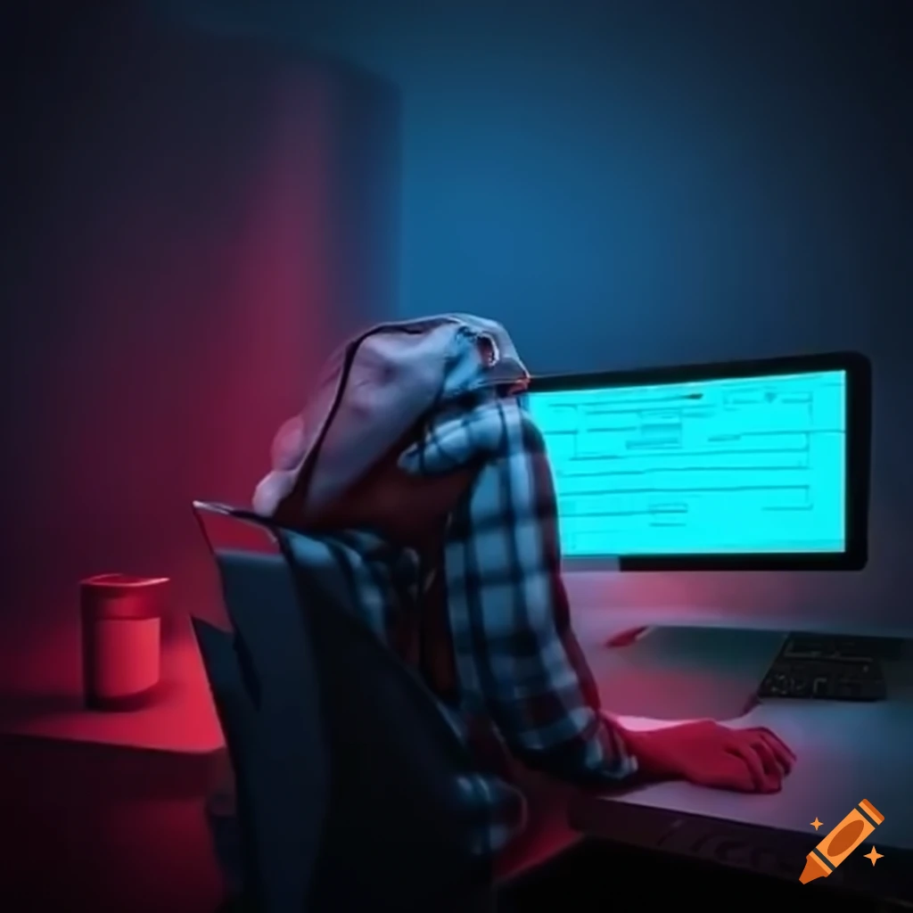 A person coding on a computer, programming as a full stack developer on Craiyon