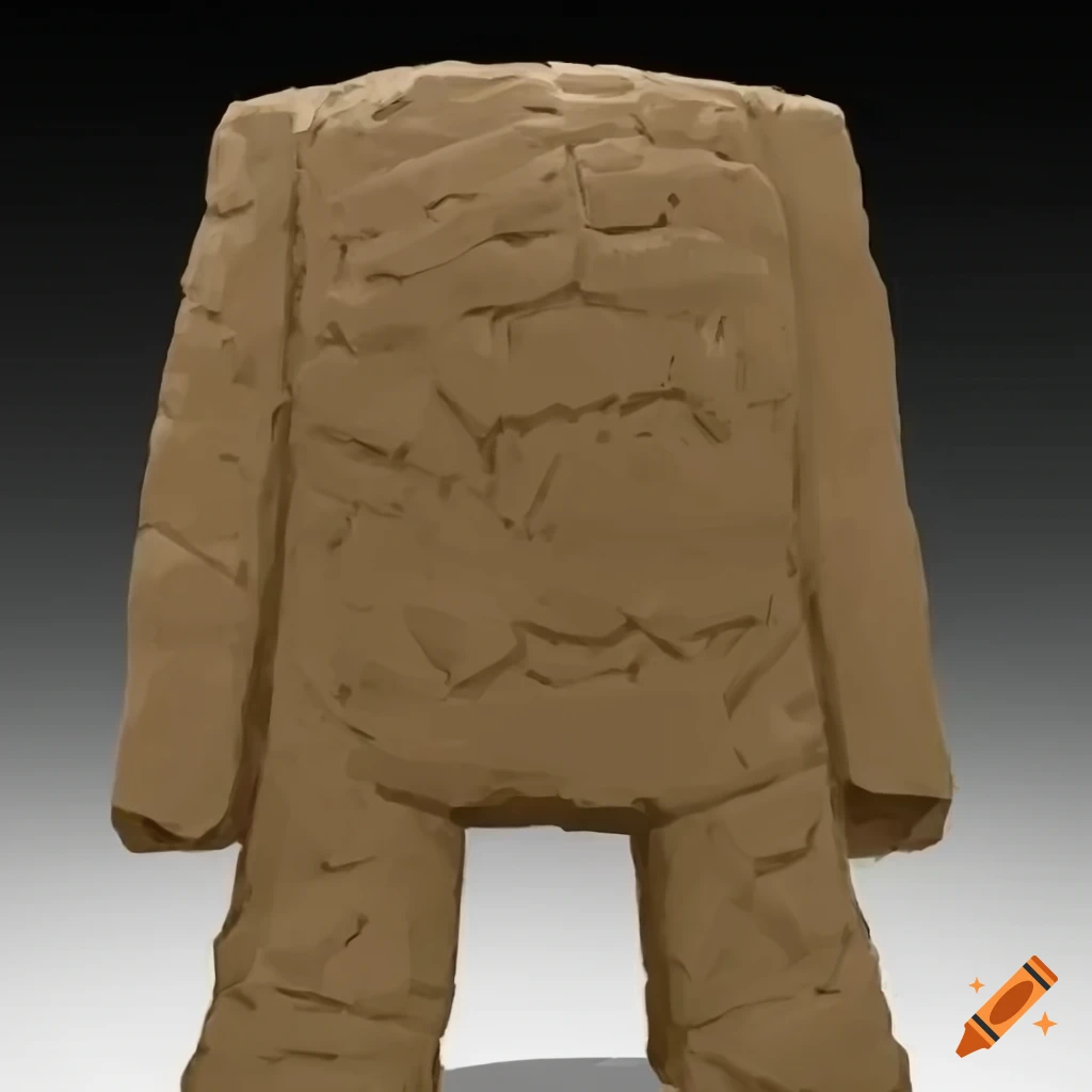 A character study of a "clay sketch" of a happy golem, blocky feet ...