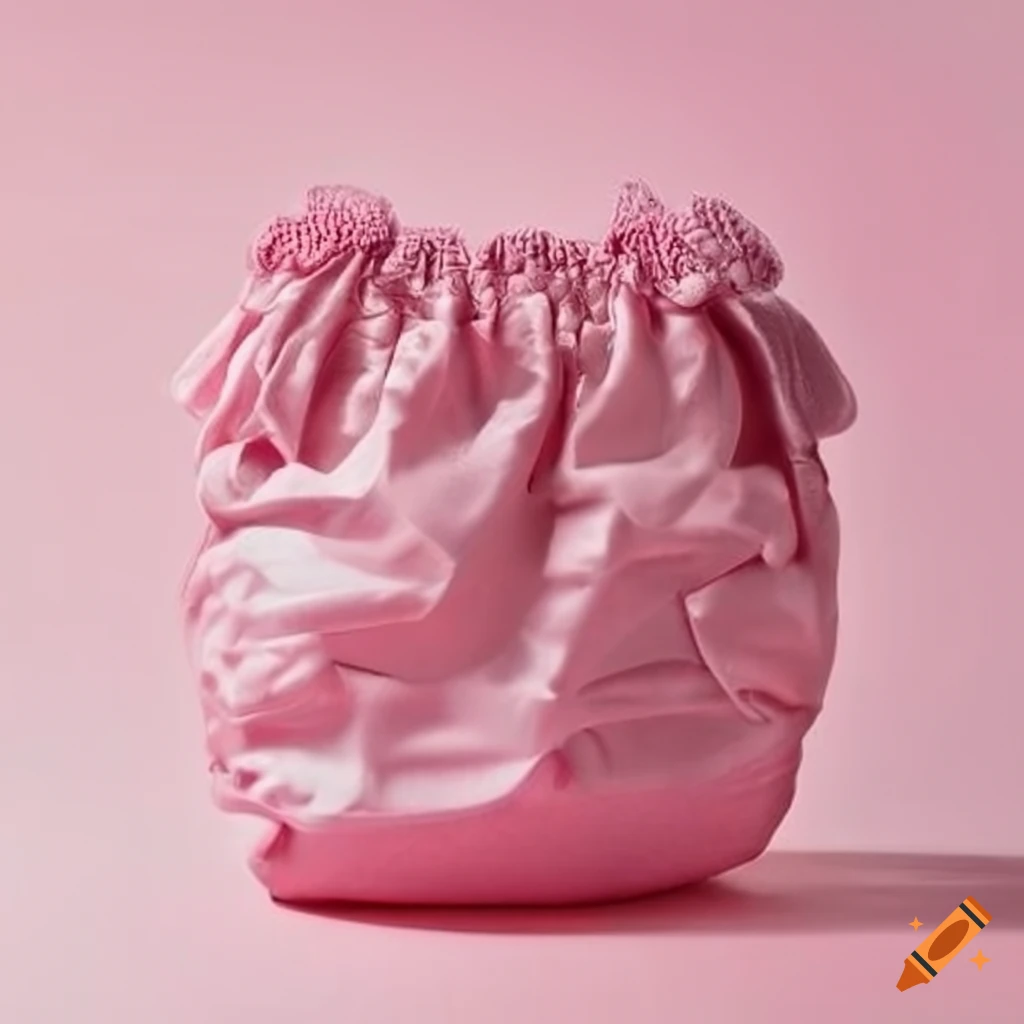 A bulky frilly pink disposable diaper with crocodile leather on Craiyon