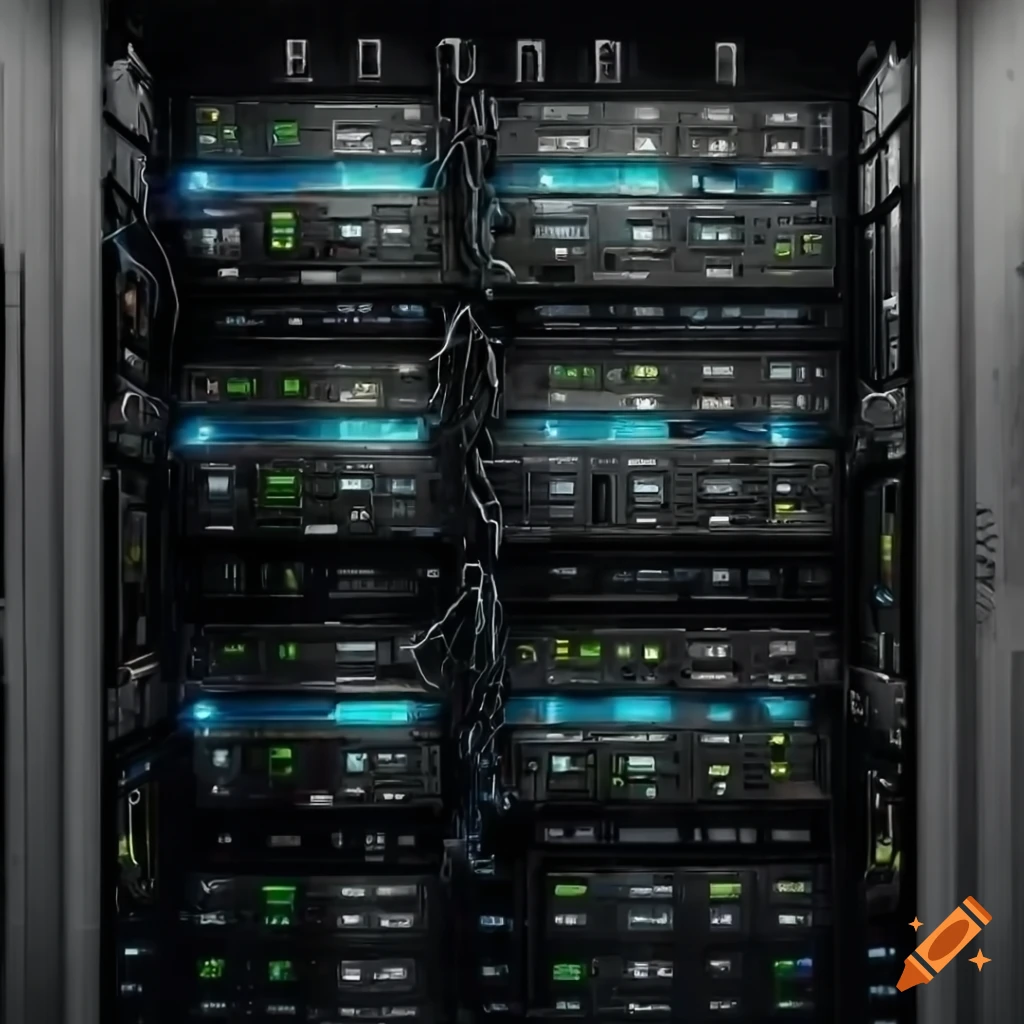 Server rack, futuristic,dark,anime, Detailed, Realistic, Drawing ...