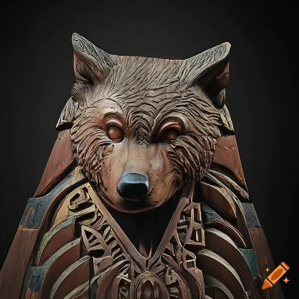 ‘Stave Carvings’-Style, sculpted in 🧭'Wolf at 🚪', stunning sharp focal ...