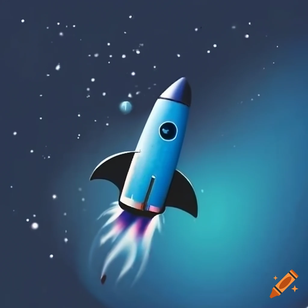 Blue rocket flying in the space