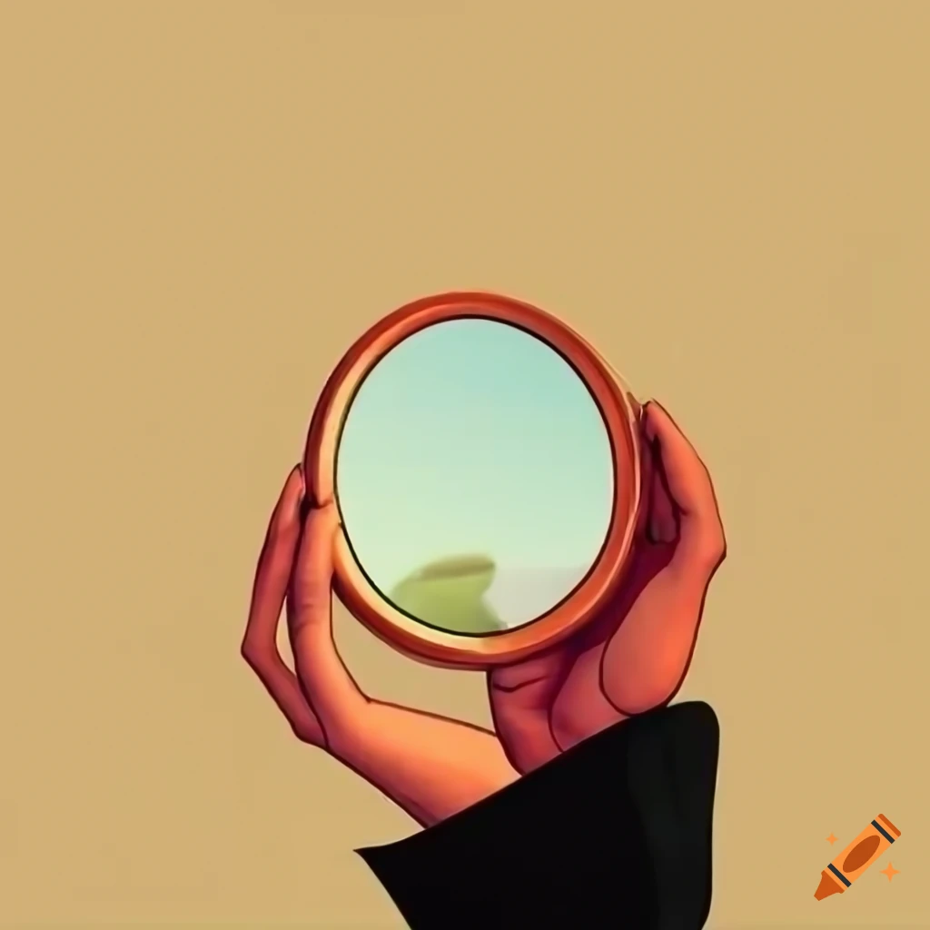 A person looking at their own reflection in a mirror, symbolizing self ...