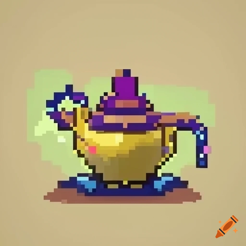 Pixel art mysterious genie lamp on Craiyon