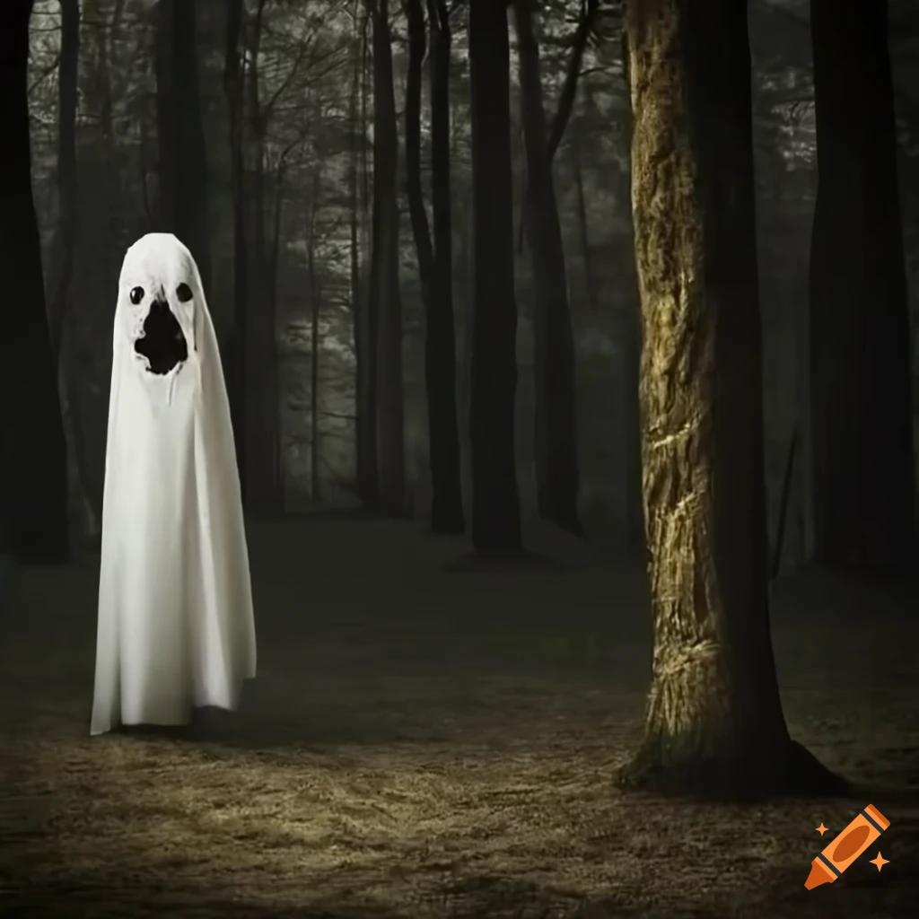 A mournful sheet wearing ghost examining giant hotdogs in the haunted ...