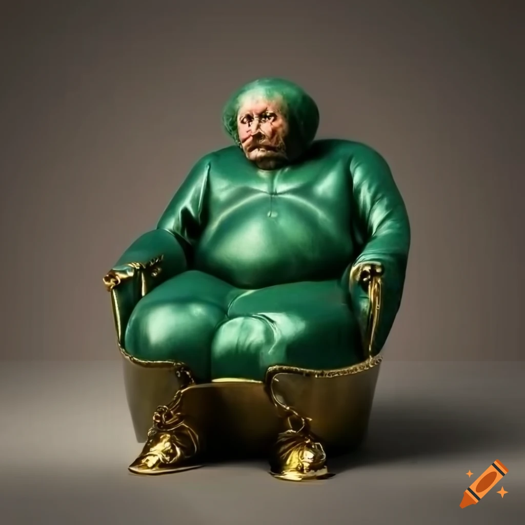 Fat man armchair in green gold leather surreal style Rembrandt Velaquez ...