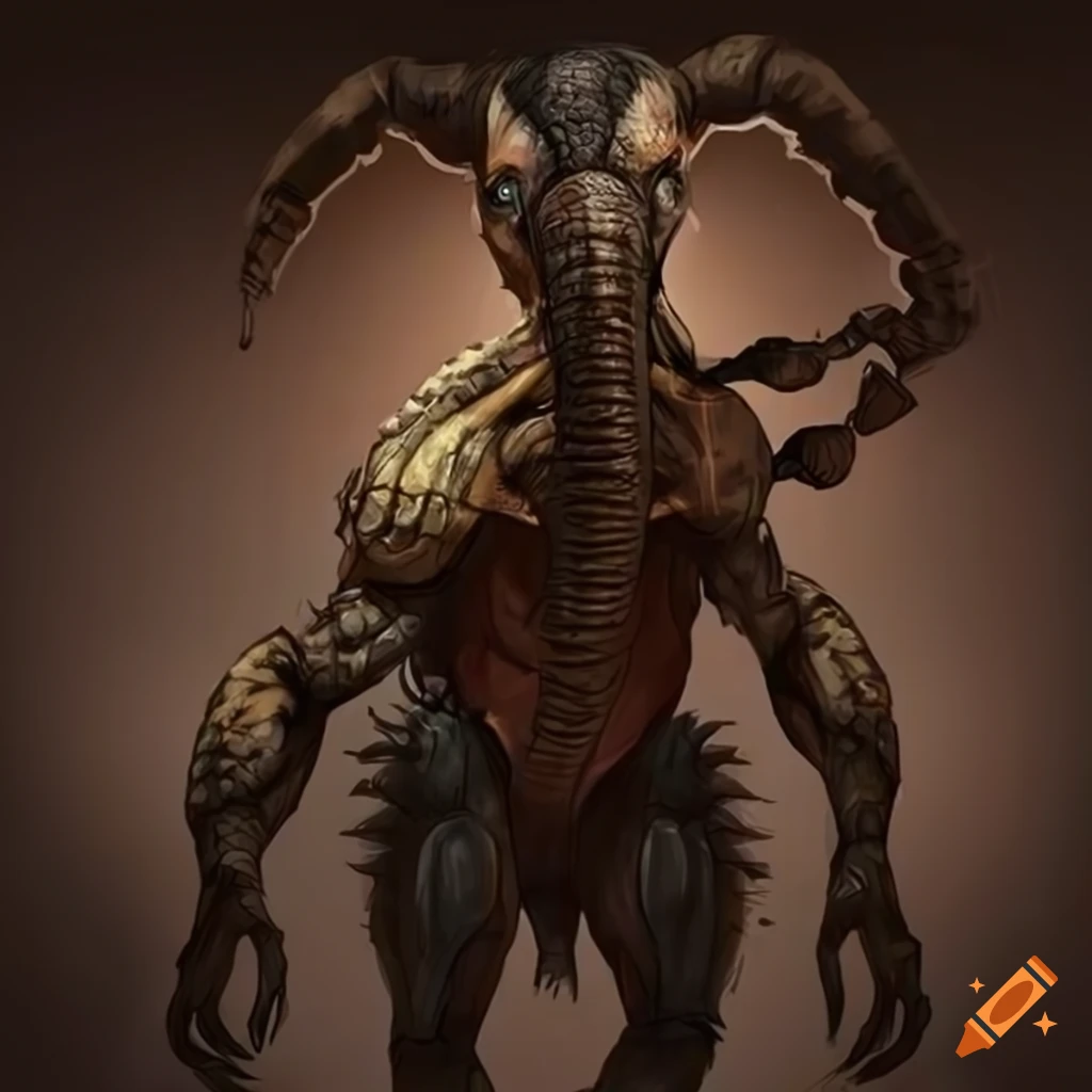 Elephant scorpion hybrid humanoid digital concept art on Craiyon
