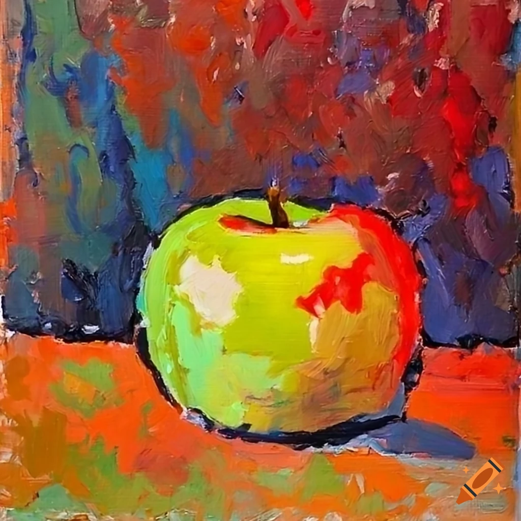 Apple, on table, fauvism painting