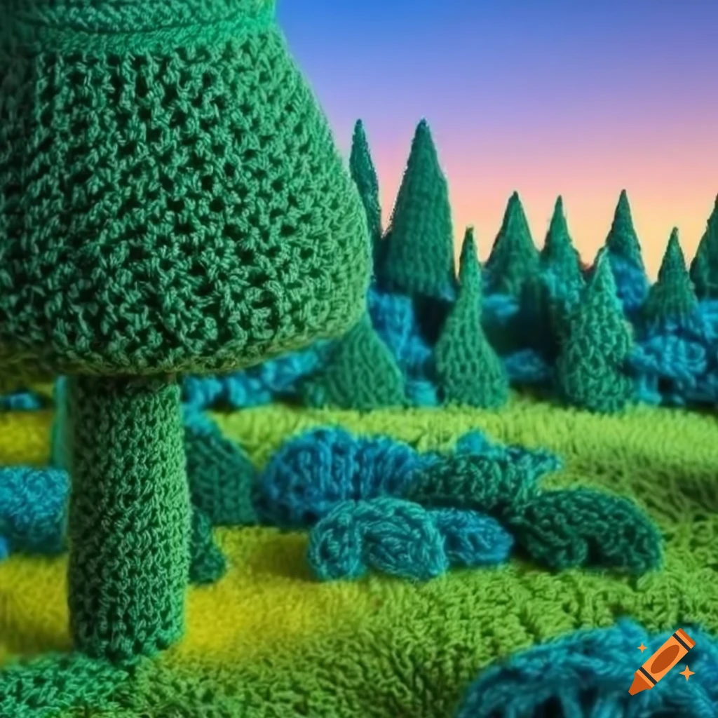 Landscape of a crocheted forest on Craiyon