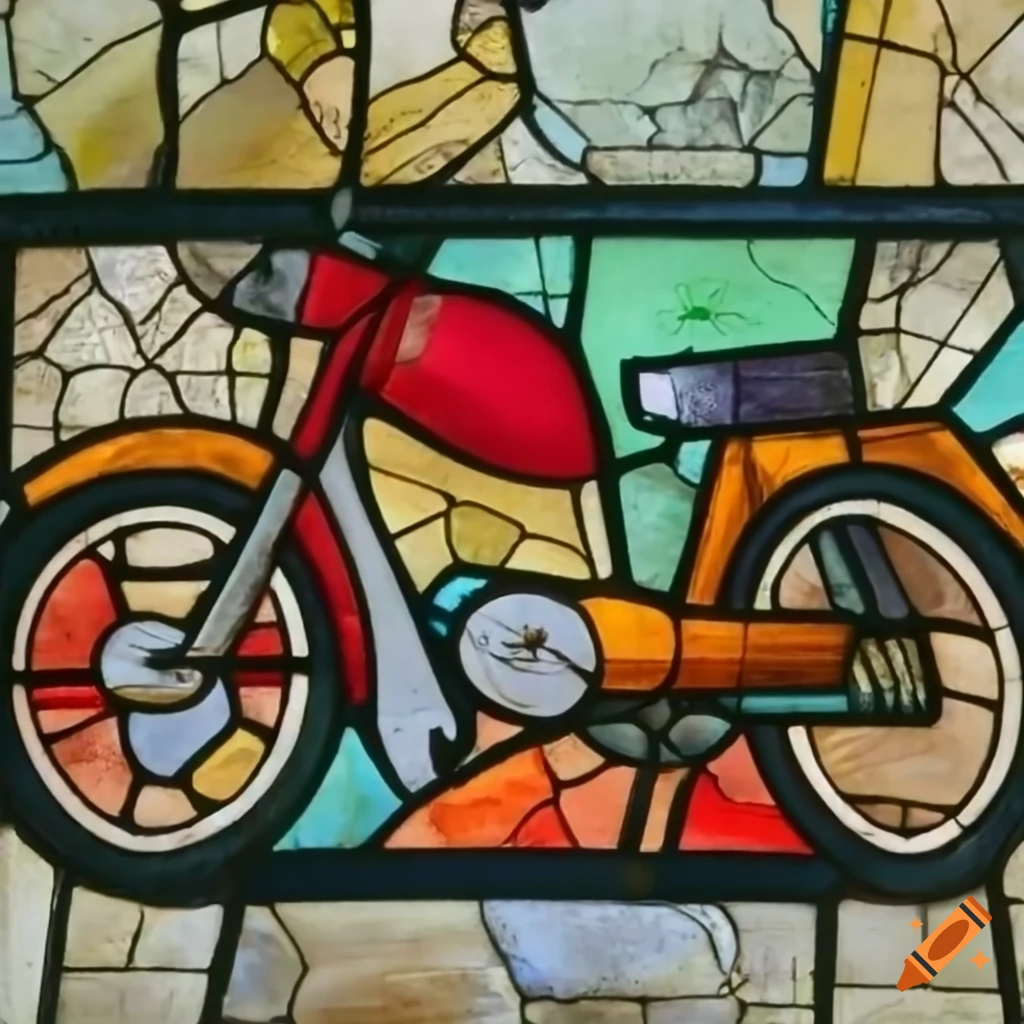 A simson s51 depicted as a stained glass window on Craiyon