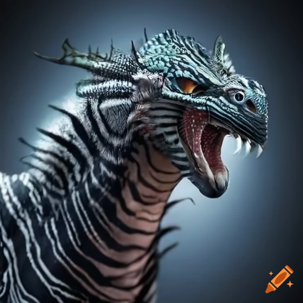A fierce dragon-zebra hybrid on Craiyon