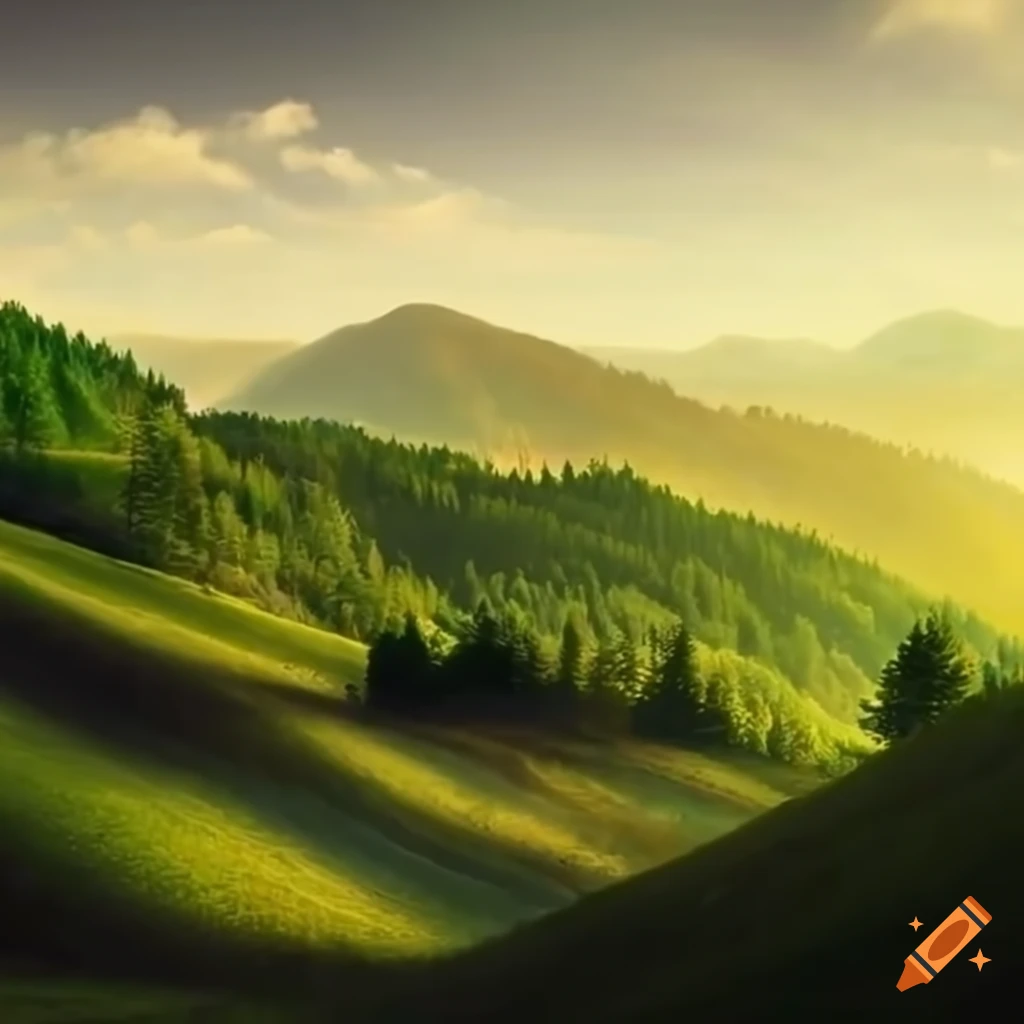 Scenic hillside with trees, nature landscape with Elon Musk amid on Craiyon