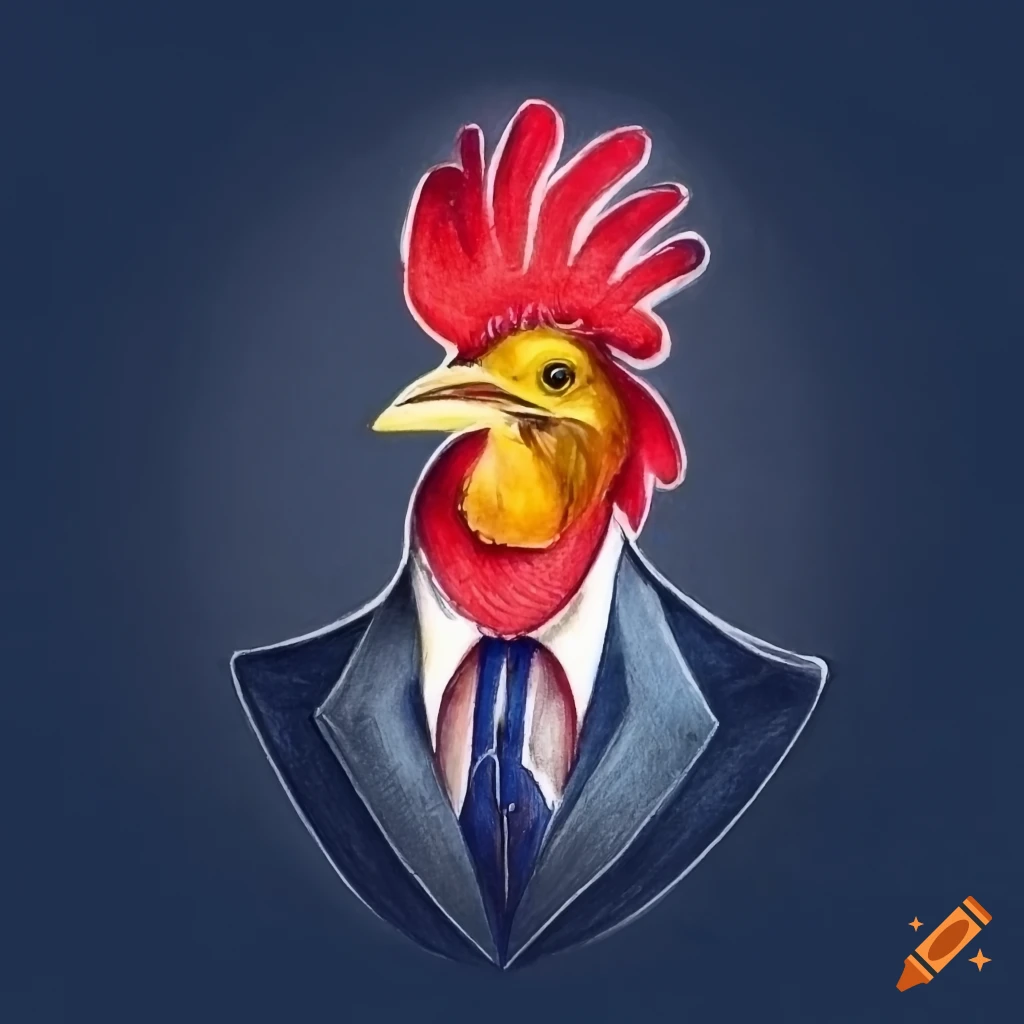 Logo of business rooster in a suit, pencil