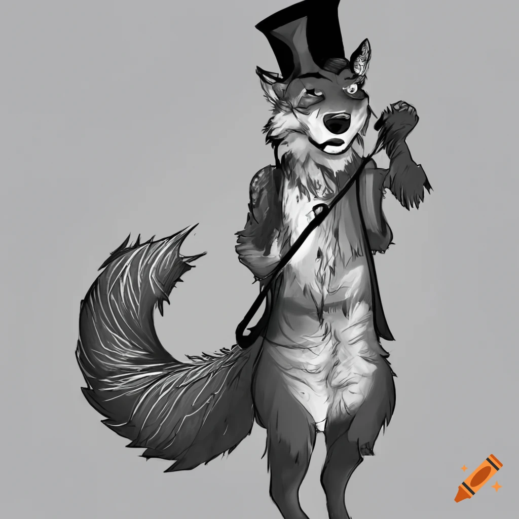 High definition full body drawing of an anthro wolf wearing a monocle ...