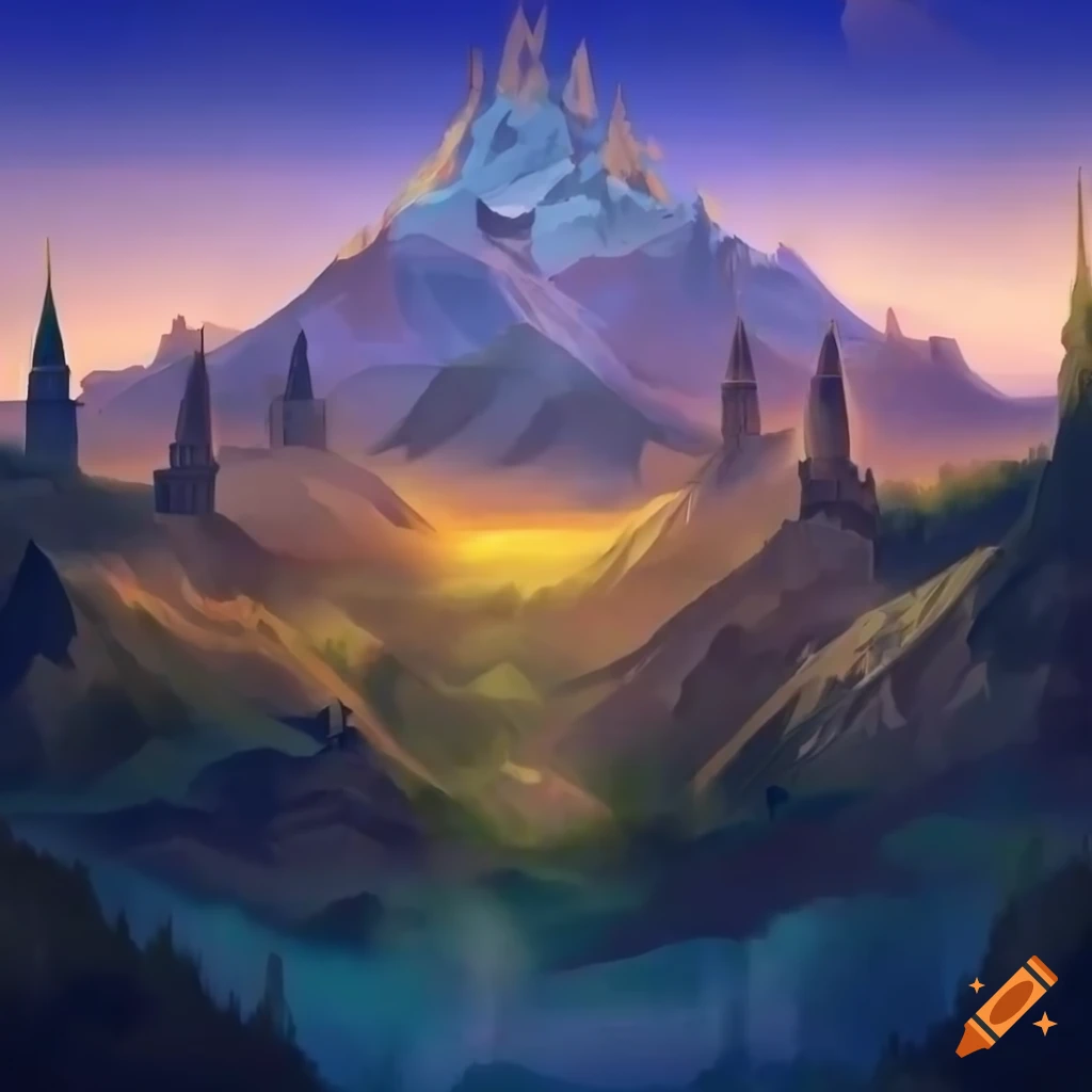 A breathtaking anime medieval landscape with a castle and mountains on ...