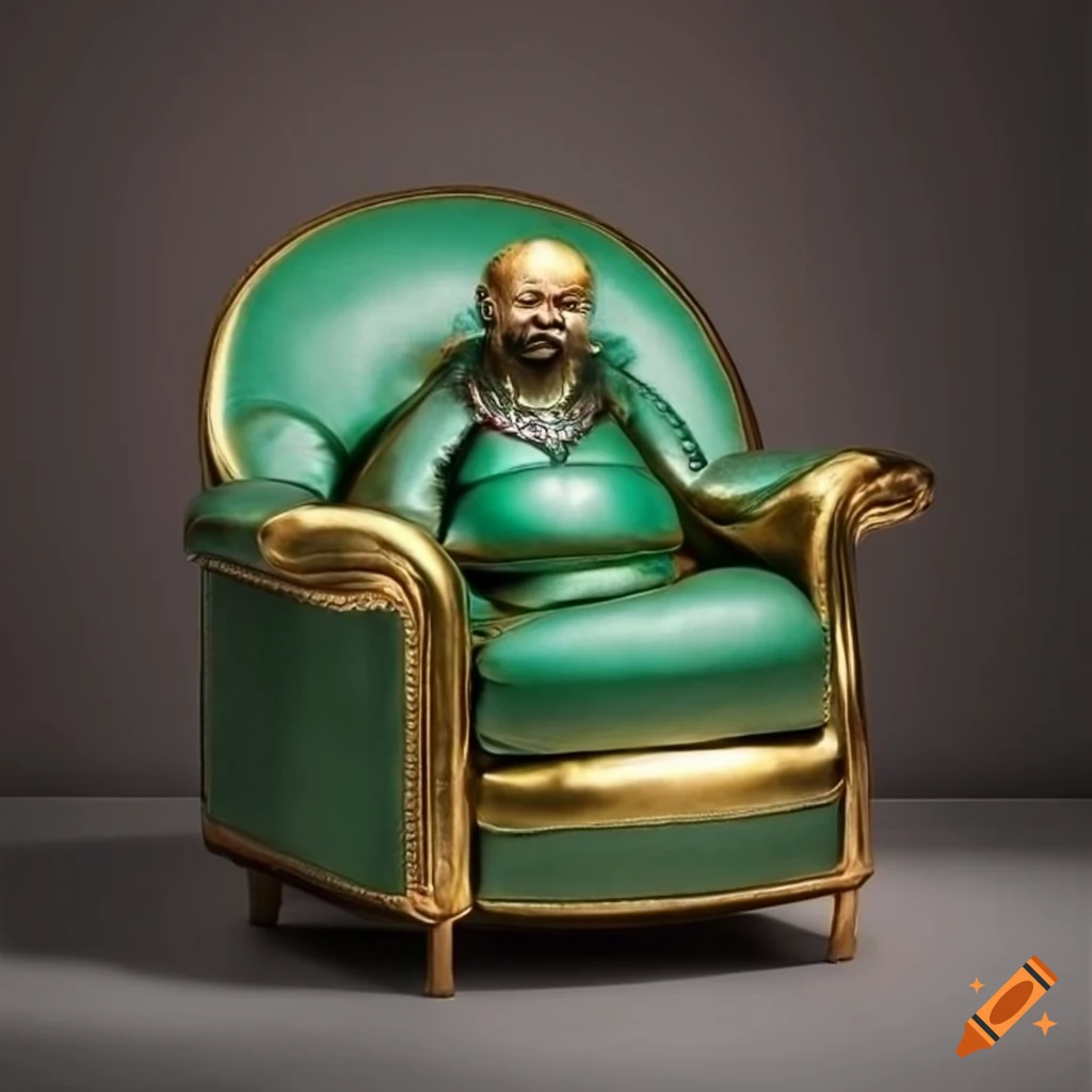 Fat man armchair in green gold leather surreal style Rembrandt Velaquez ...