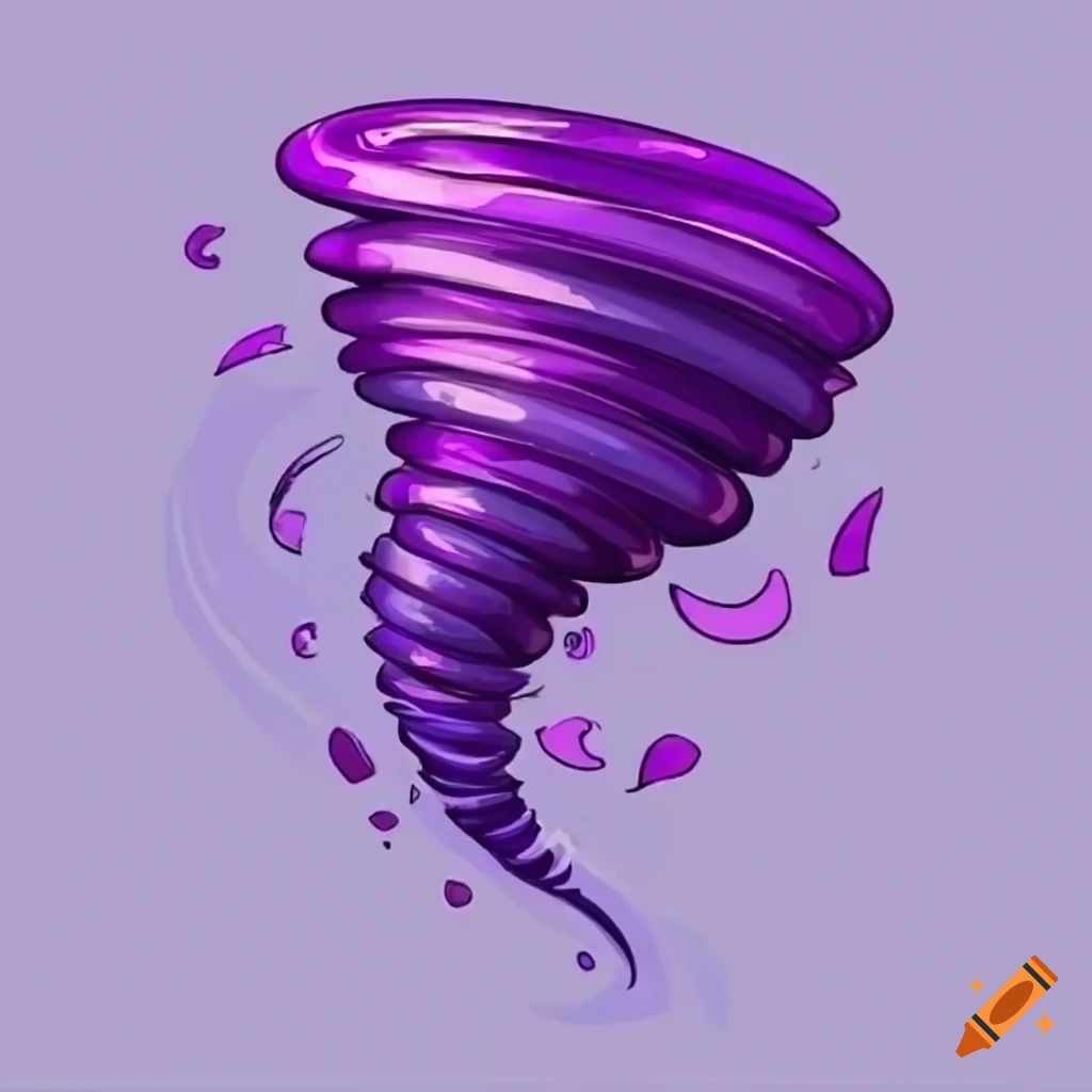 A big bright purple tornado on a white background with a cartoon ...