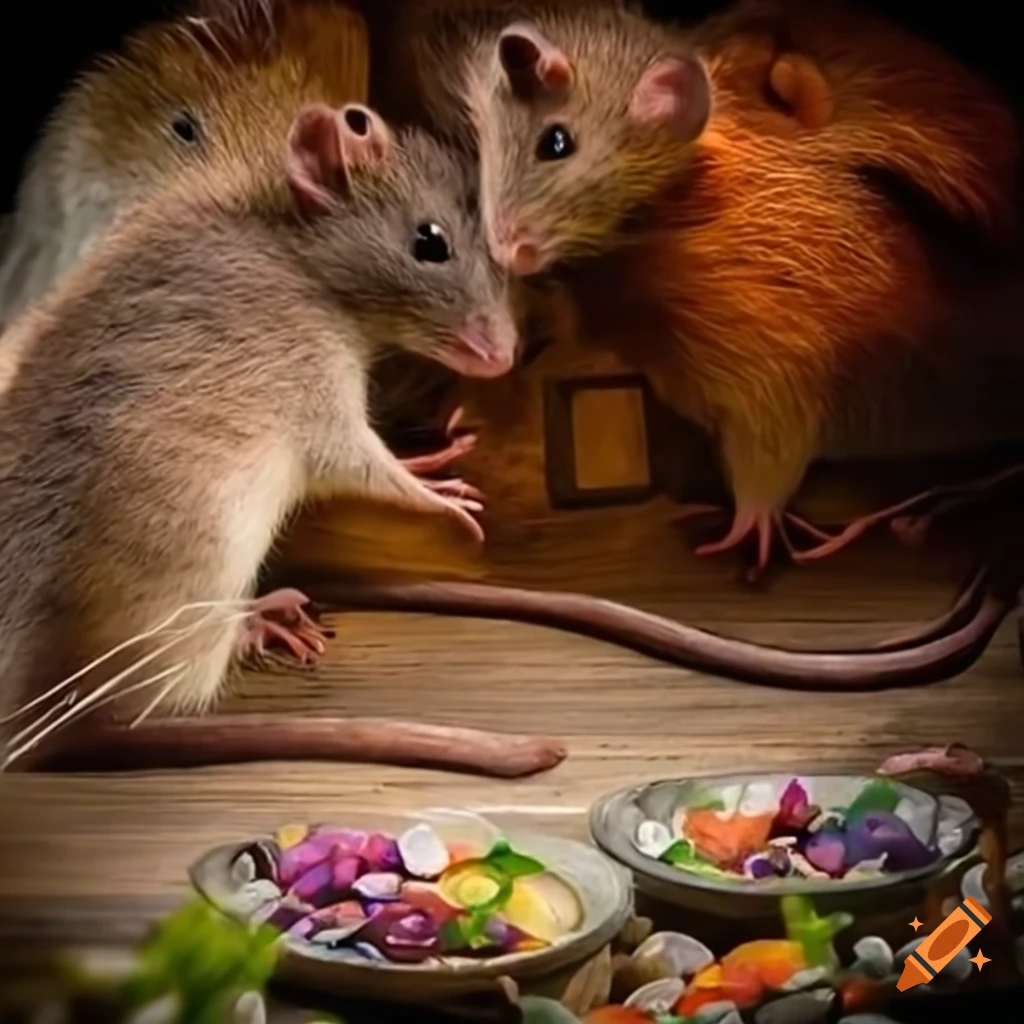 A whimsical scene of rats engaging in marketplace activities on Craiyon