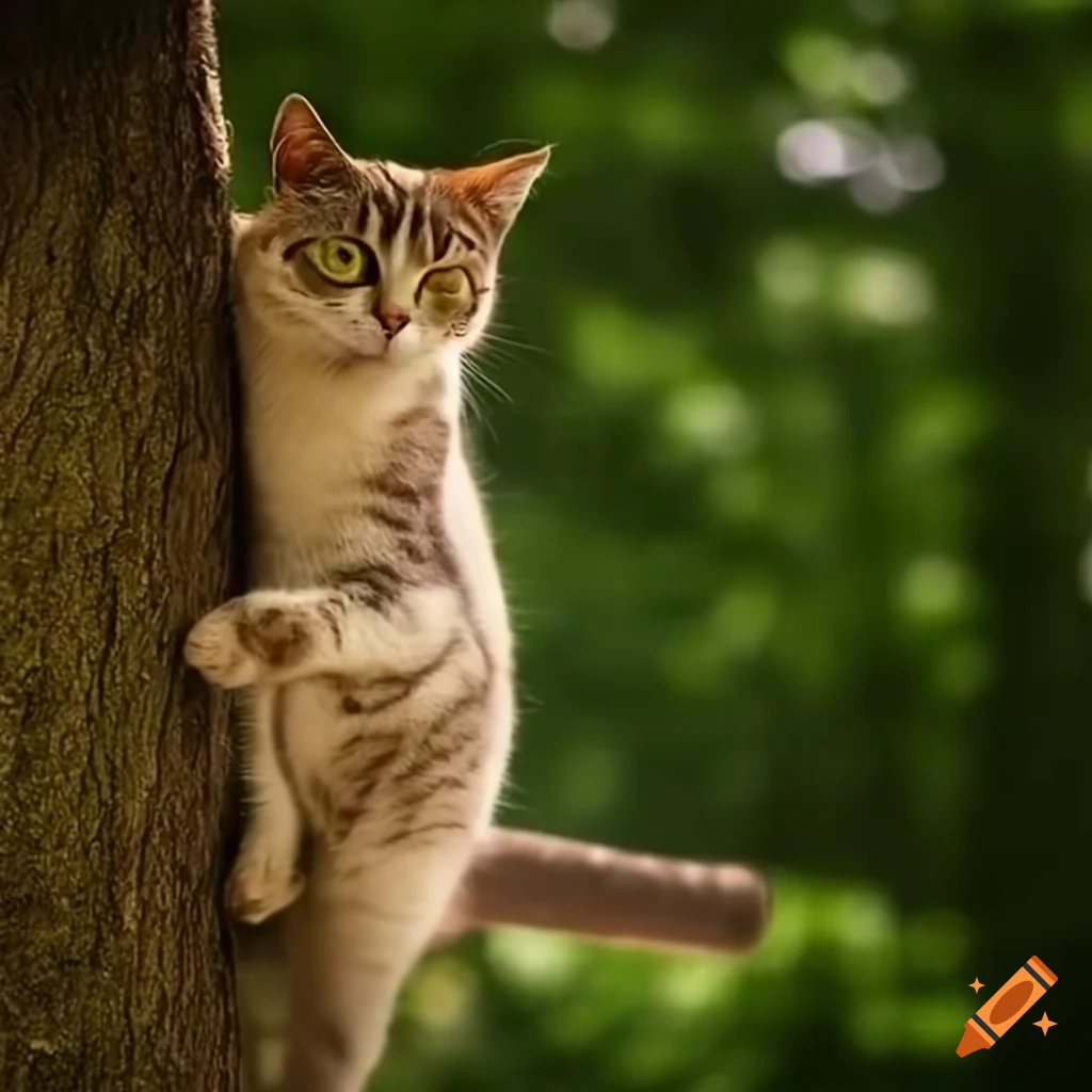 Cat climbing tree on Craiyon