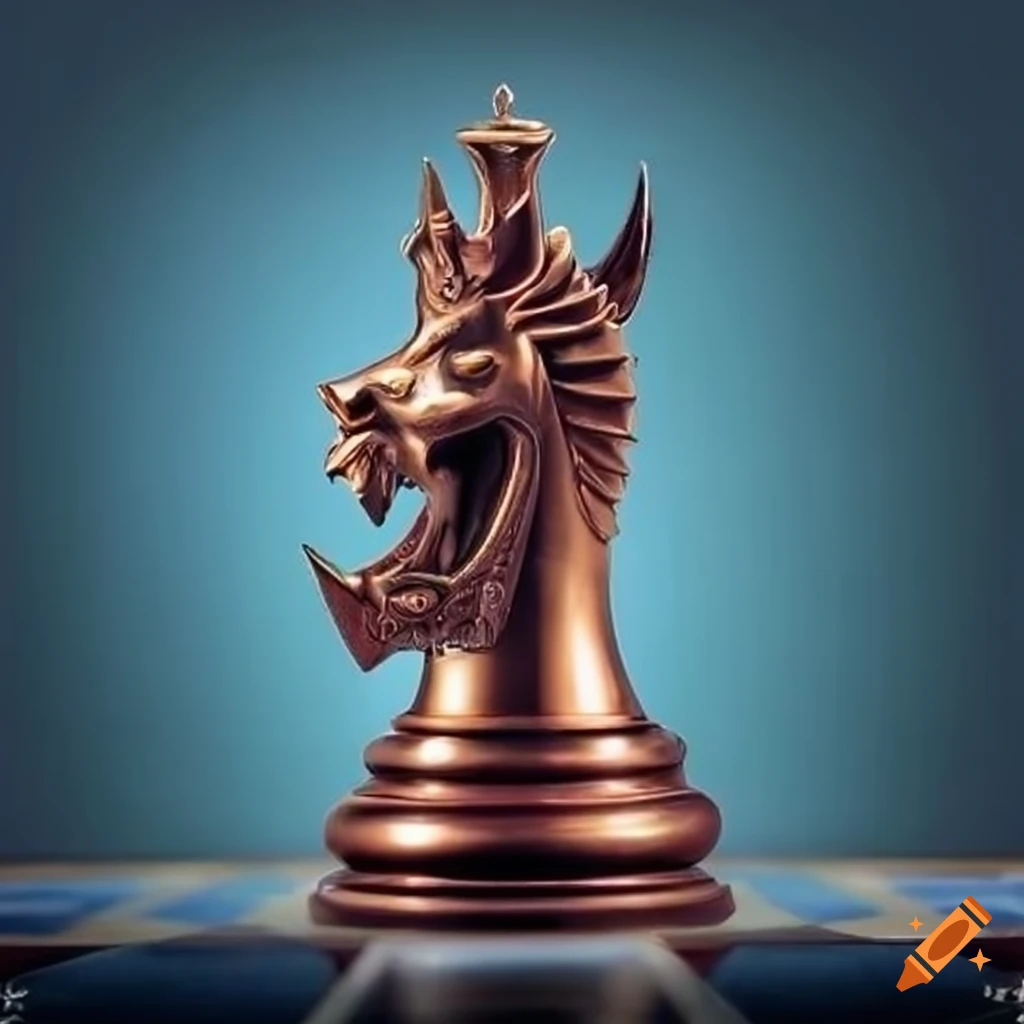 A majestic chess set featuring mythical creatures in metallic finish on ...