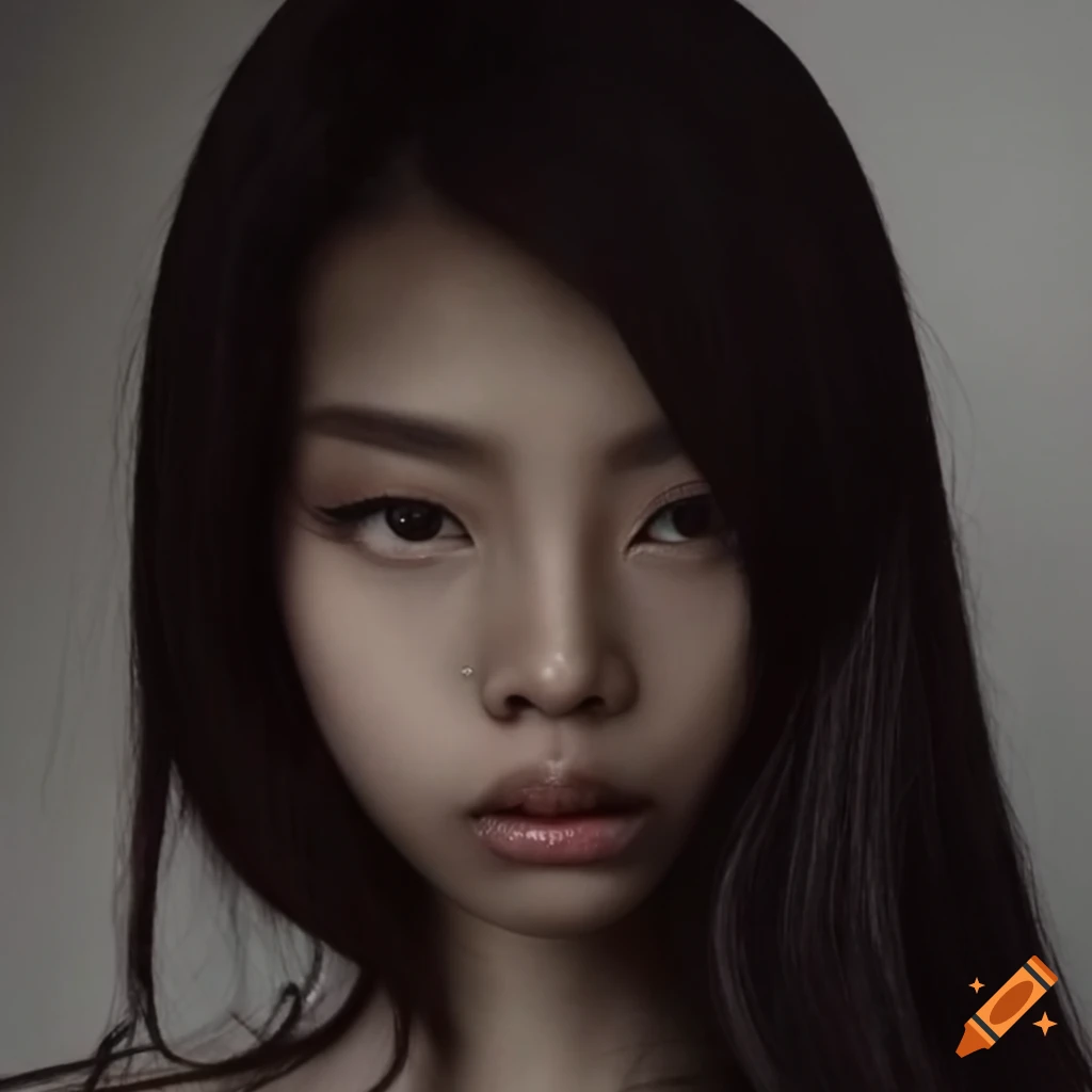 Pretty asian girl, glasses, choker, dark skin, sad on Craiyon