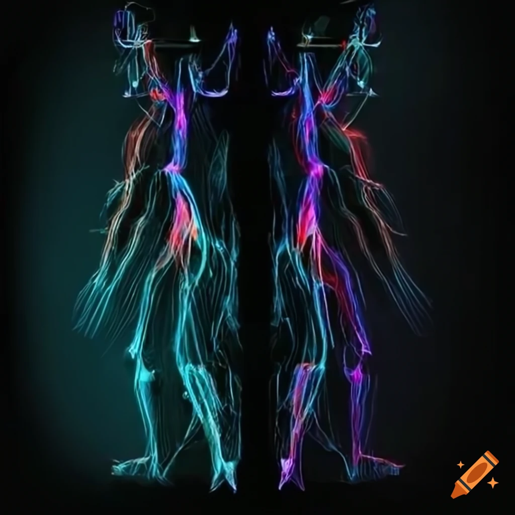 Futuristic abstract artwork depicting mechanical back muscles in motion ...
