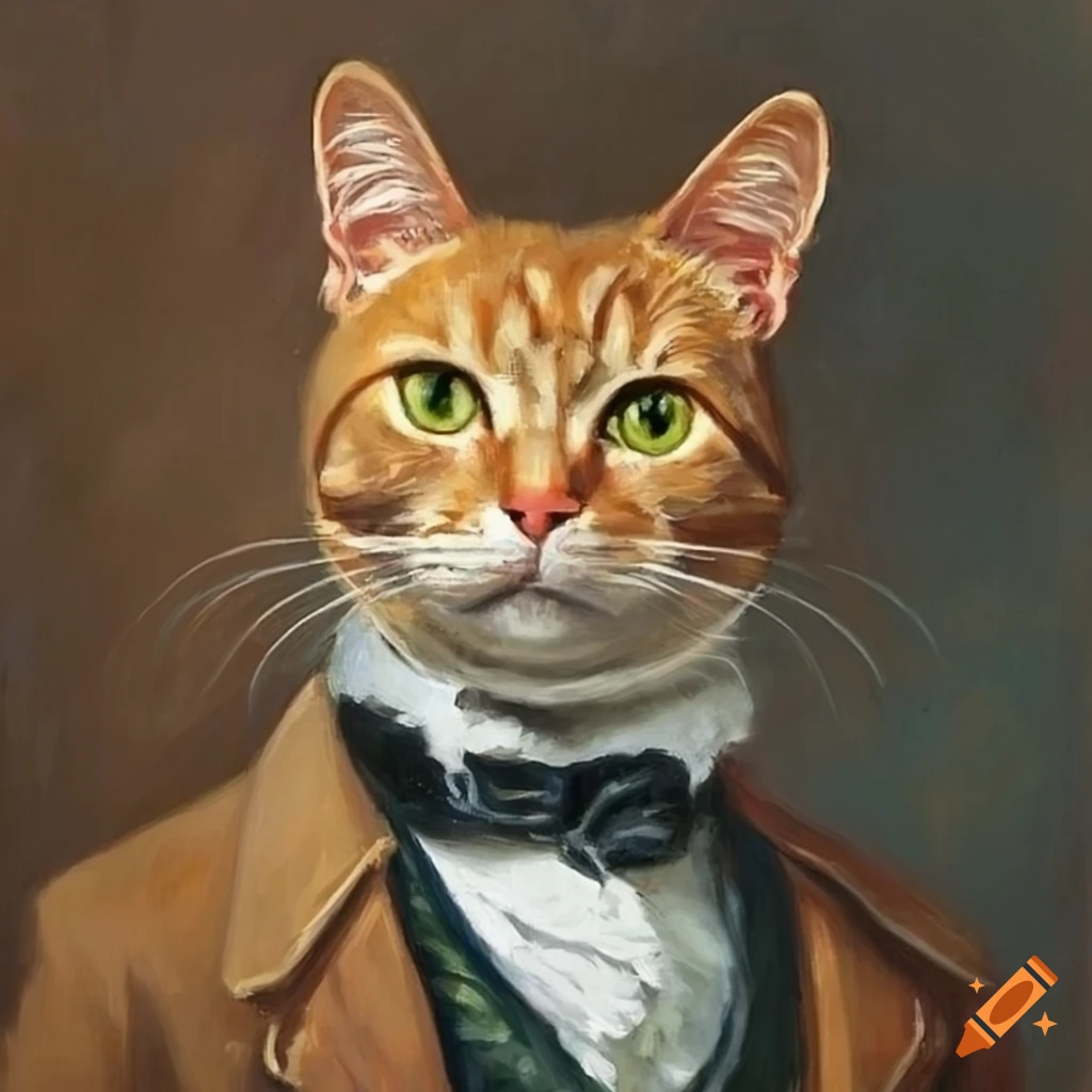 Portrait of anthropomorphic orange tabby cat in Victorian suit , oil ...