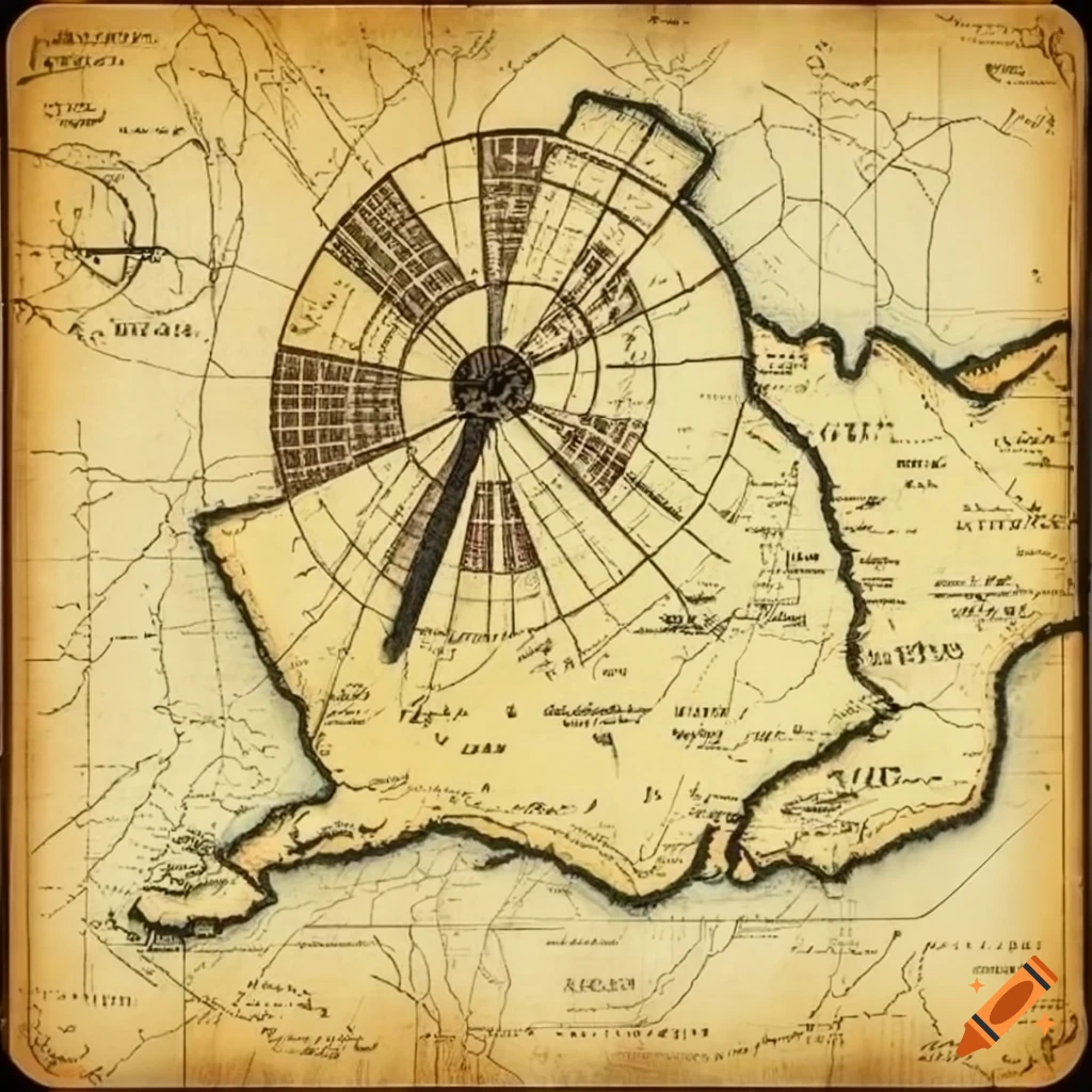 Vintage map of pellworm island with a windmill and lighthouse