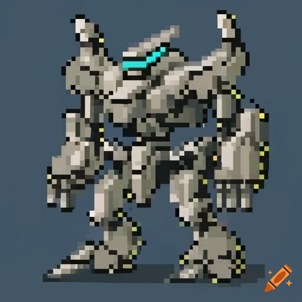 Pixel art armored core mecha no background on Craiyon