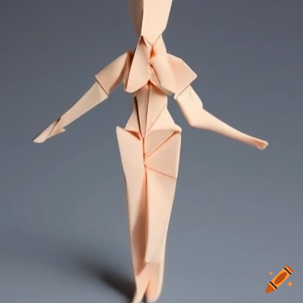 A delicate origami figure representing a female humanoid on Craiyon