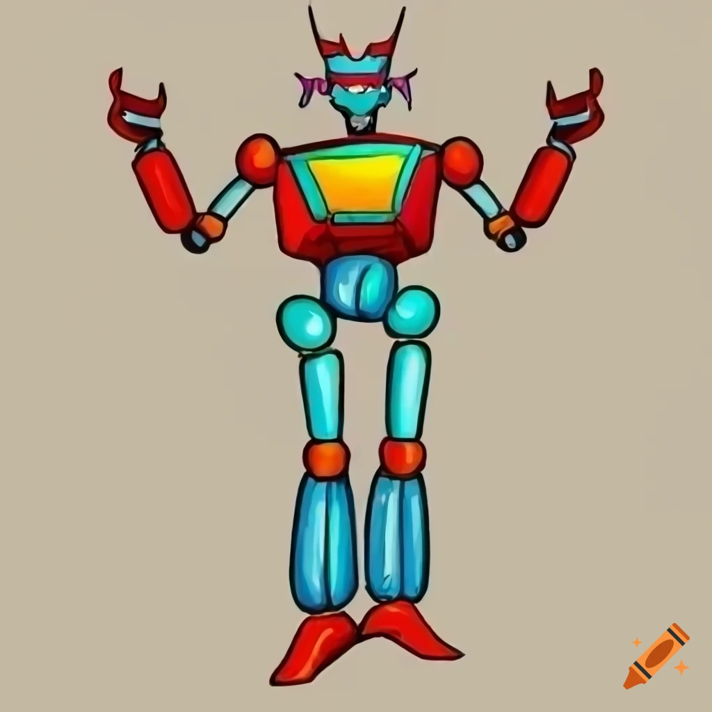 A brightly colored cartoon robot striking a disco pose, inspired by ...