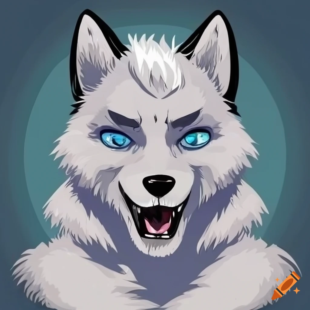 Anthro Furrie Wolf With White Fur And Black Tipped Ears Blue Eyes