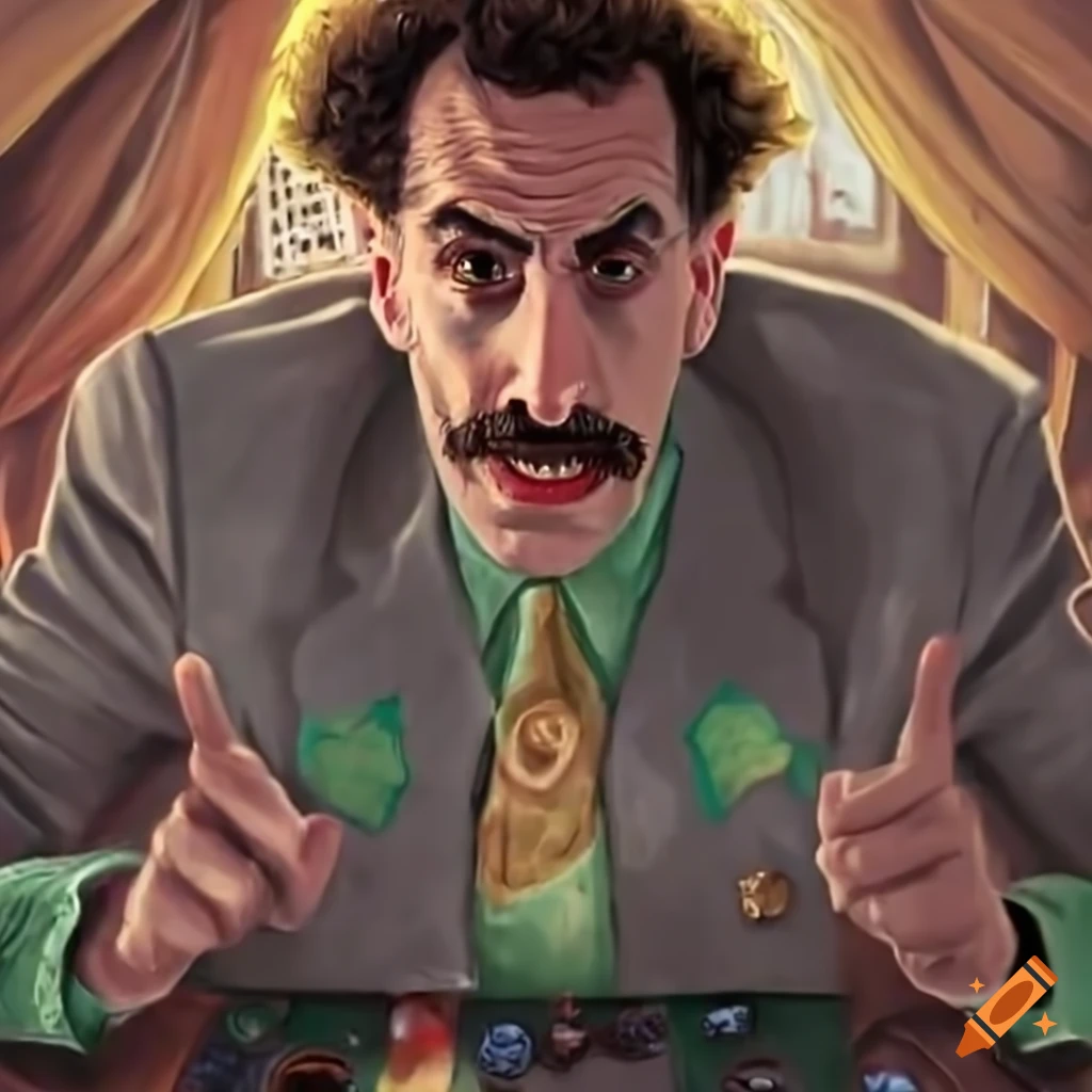 POV above the table looking down at Borat playing the table top role ...