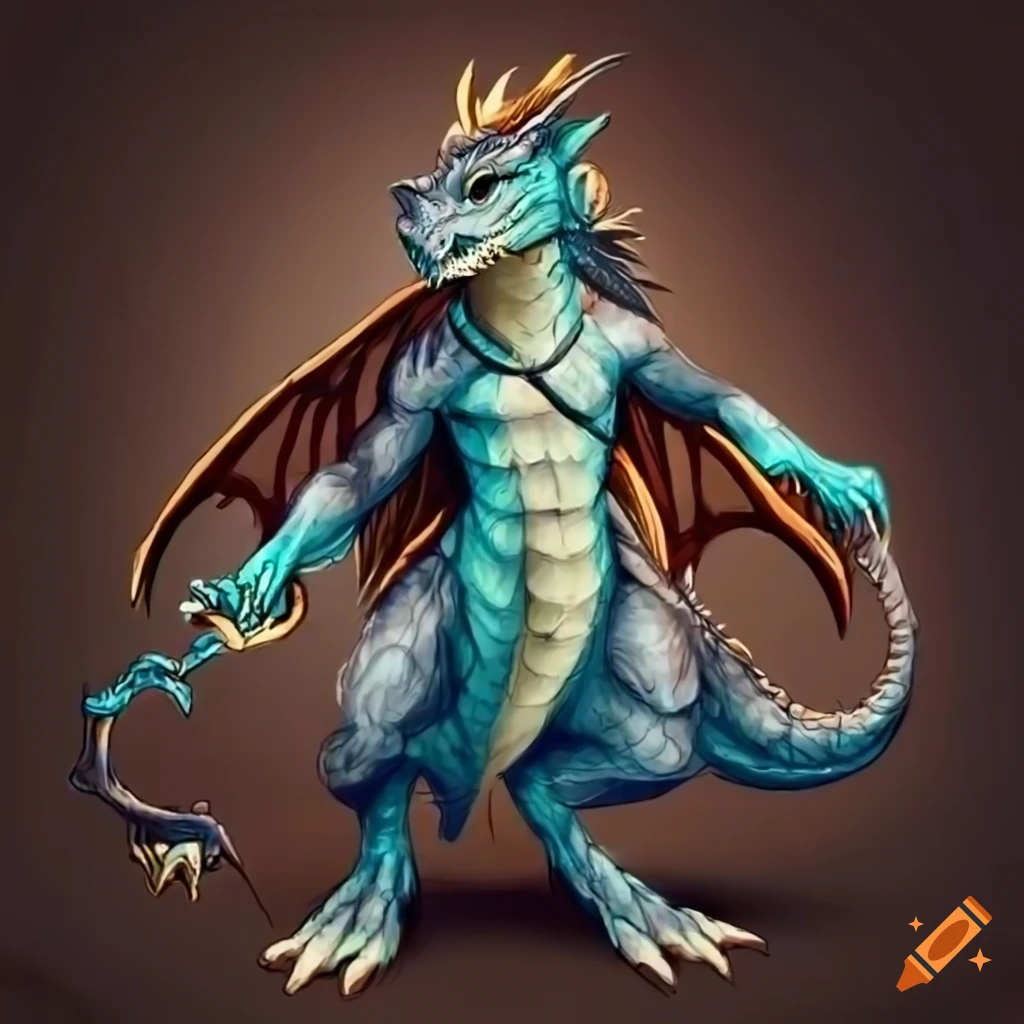 High definition full body drawing of an anthro dragon wearing a monocle ...