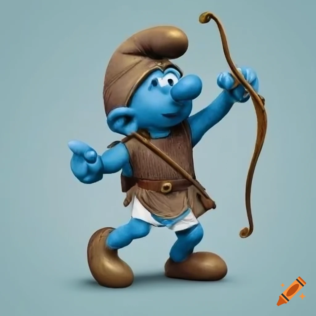 Medieval smurf carrying a long bow on Craiyon